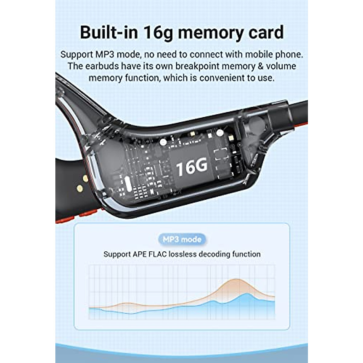 OCTANDRA Go Bone Conduction Open-Ear Bluetooth Sport Headphones with Mic & Built-in 16GB Memory IP68 Waterproof Wireless Earphones for Swimming Running Cycling Fitness & Workouts (X12) (Black & Red)