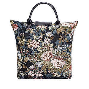 Signare Tapestry Foldable Tote Bag Reusable Shopping Bag Grocery Bag with Floral Peony Design (FDAW-PEO)