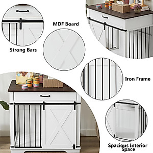 Vliekcy Farmhouse Dog Crate Furniture with Drawer 37.8" Dog Kennel Furniture White Side End Table Dog Crate Indoor Table Dog Cage for Small Medium Dog