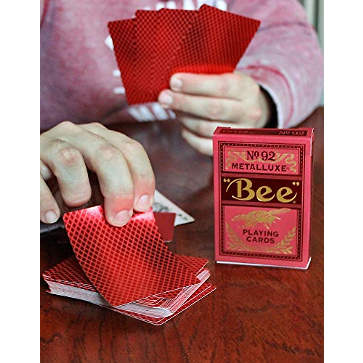 bee MetalLuxe™ Playing Cards - Red Foil Diamond Back, Standard Index