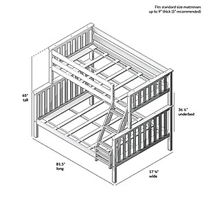 Plank+Beam Classic Wooden Bunk Bed Twin Over Full Size, Platform Bed Frame with Bunk Bed Ladder and Wood Slats for Adult, Space Saving Bed, Easy to Assemble, No Box Spring Needed, Natural