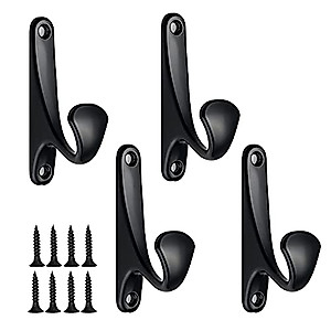 Exxacttorch 4 Pack Single Prong Wall Mounted Hat Towel Bag Hanger, Decorative Art Coat Hooks with Deep Curve, Solid Zinc Alloy Wall Hooks Holder for Keys, Umbrella, Matte Black