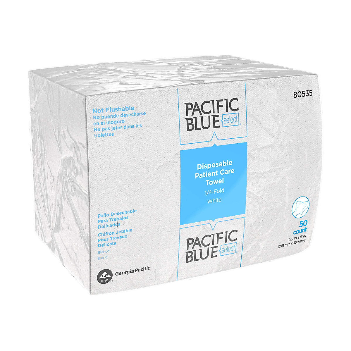 Pacific Blue Select‚ A400 Disposable Patient Care Washcloth by GP PRO (Georgia-Pacific), 80535, 1/4-Fold, White, 50 Towels Per Pack, 20 Packs Per Case, Towel (WxL) 9.5" x 13"