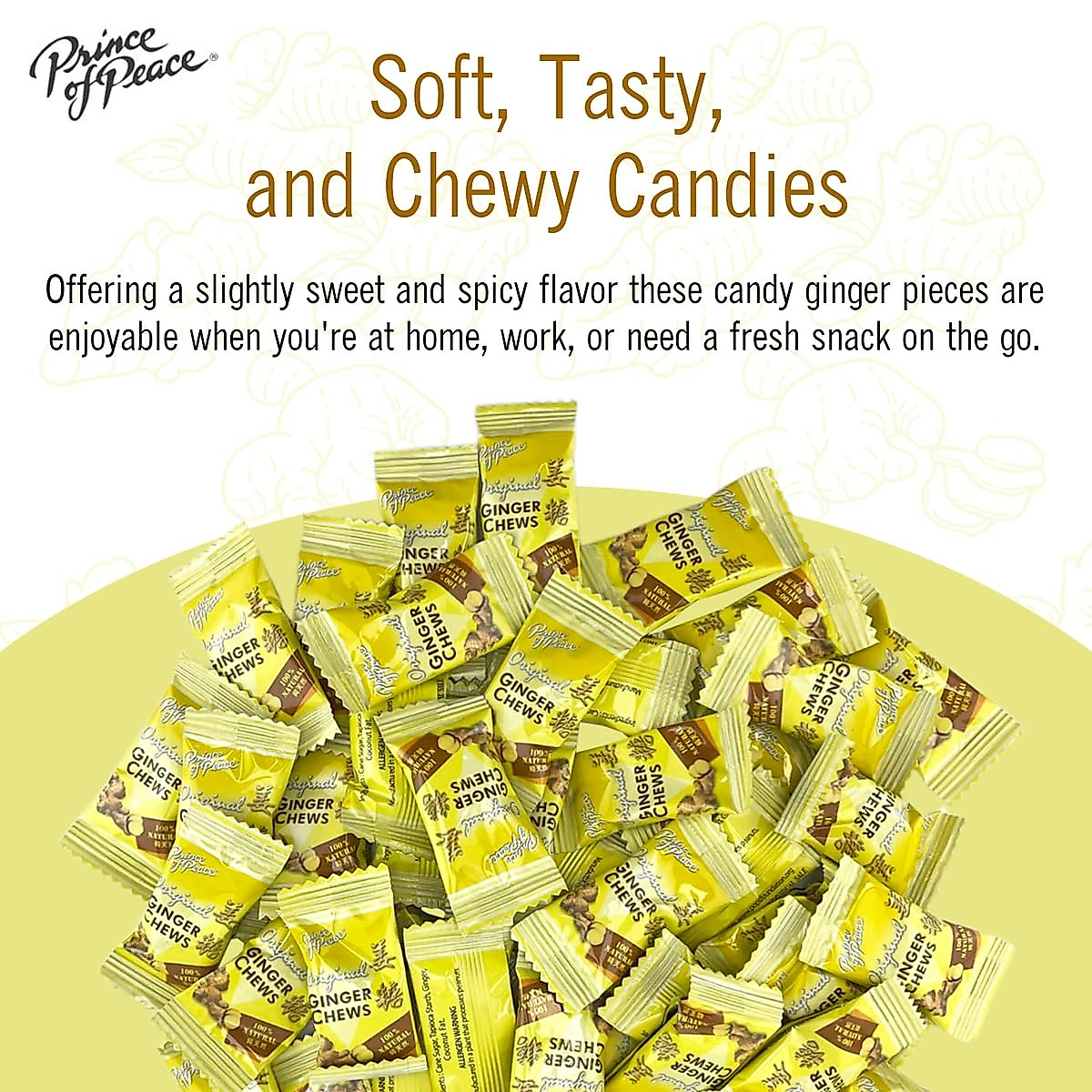 Prince of Peace Ginger Chews with Lemon, 2.2lb/1 kg. – Candied Ginger – Candy Pack – Ginger Chews Candy – Natural Candy