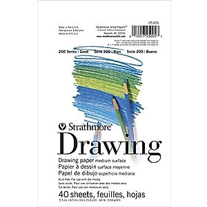 Strathmore 25-005 200 Top Tape Binding Acid-Free Light-Weight Drawing Pad, 70 lb, 5-1/2" x 8-1/2" Size, 40 Sheets, 0.5" Height, 5.5" Width, 8.5" Length