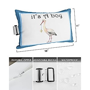 Recliner Head Pillow Ledge Loungers Chair Pillows with Insert White Stork Blue Frame Lumbar Pillow with Adjustable Strap Outdoor Waterproof Patio Pillows for Couch Beach Pool Office Chair, 2 PCS