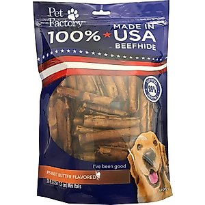 Pet Factory 100% Made in USA Beefhide 3-3.5" Mini Rolls Dog Chew Treats - Peanut Butter Flavor, 35 Count/1 Pack