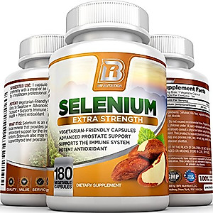 BRI Nutrition Selenium - Natural Antioxidant Supplements Helps to Fortify Immune System, Maintain Heart Health & Combat Free Radical Damage - 200mcg, 180 Vegetable Cellulose Capsules
