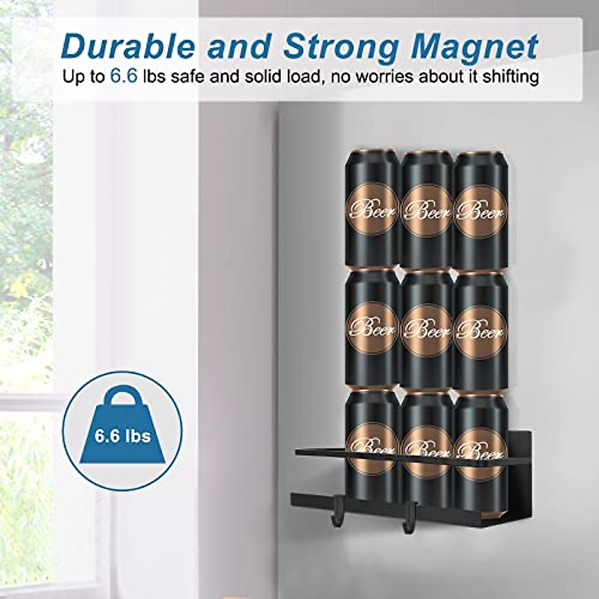 Jazzsthup Magnetic Spice Rack, 2 Pack Magnetic Spice Rack for Refrigerator, Strong Magnetic Shelf with Removable Hooks, Magnetic fridge organizer for Holding Jars, Perfect Space Saving stove shelf