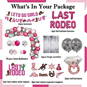 101 PCs Last Rodeo Bachelorette Party Decorations, Hombae Nashville Cowgirl Western Bachelorette Bridal Shower Fringe Curtain Balloon Garland Lets Go Girl Glitter Banner 4D Disco Ring Pink Silver