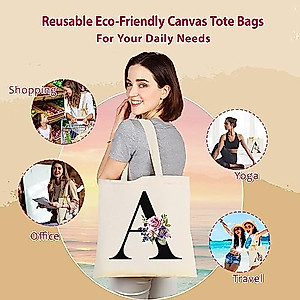 AUNOOL Personalized Tote Bags for Women Makeup Bag with Zipper, Monogram Tote Bag for Bridesmaid Wedding Day Bachelorette Shower Party, Suitable for Travel Holiday Shopping Picnic Letter A