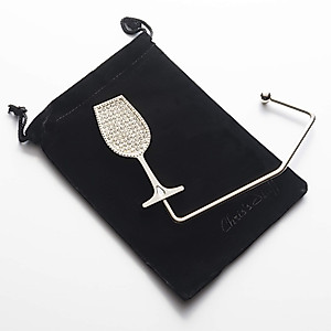 Wine Lover's Purse Hook - Portable Handbag Holder - Table/Desk Hanger with Wine Glass Rhinestone Design - Crystal