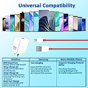 80W SuperVooc Charger for OnePlus 10Pro/10R, 65W Warp Charger for OnePlus 9Pro/9/8T/Nord 2T/9R/9RT,Super Fast USB C Wall Charger Block Replacement with 3.3ft Ultra Fast Type C Charging Cable