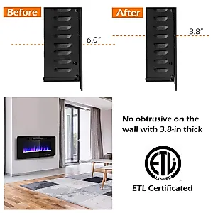 Tangkula 42 Inches Recessed Electric Fireplace, in-Wall & Wall Mounted Electric Heater with Adjustable Flame Color & Speed, Remote Control, Touch Screen, 750-1500W (42 Inches)