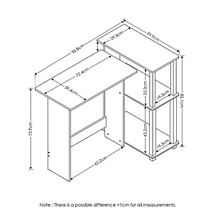 Furinno Abbott Corner Computer Desk with Bookshelf, French Oak Grey/Black