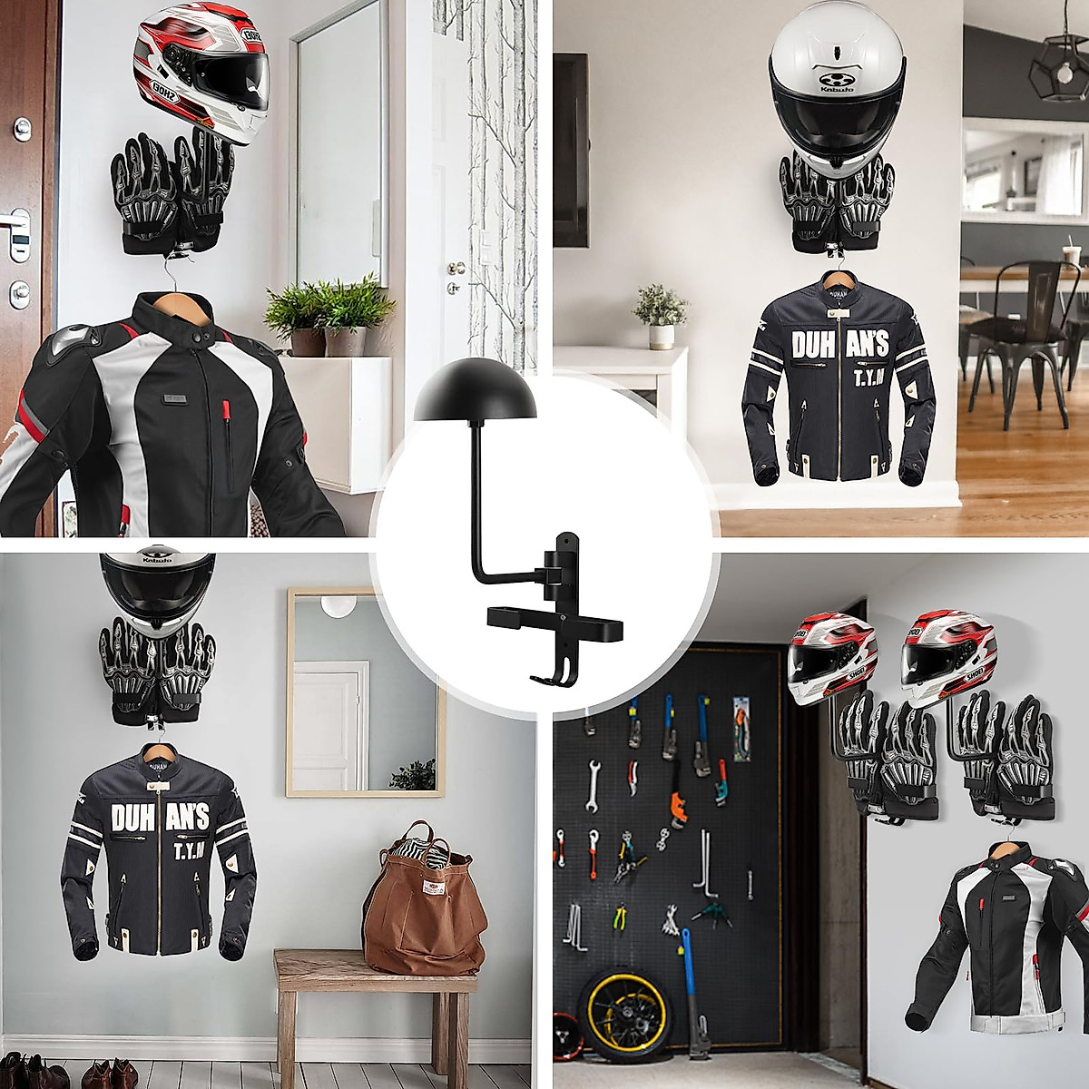 OPSOOPI Metal Helmet Holder Wall Mounted Motorcycle Helmet Holder, 180° Motorcycle Helmet Rack Helmet Hanger -2 Pack(2.6 inch)