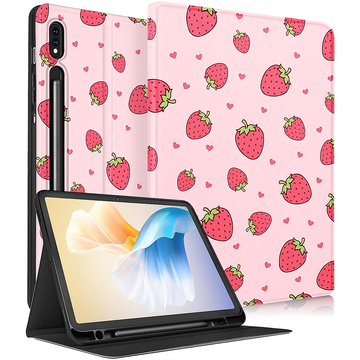Uppuppy for Samsung Galaxy Tab S8 Plus/ S7 Plus/ S7 FE Case 12.4 Inch Women Cute Girls Folio Girly Strawberry Pretty Aesthetic Cover for Samsung Tablet S8 Plus 2022/ S7 Plus 2021/ S7 FE 5G Cases
