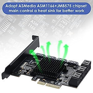 PCIE 4X SATA Card 10 Ports,with 10 SATA Cables and Low Profile Bracket, PCIE to SATA 3.0 6 Gbps Controller, PCIE to SATA Expansion Card,SATA Controller,SATA PCIE Card,ASM1166+JMB575 Chips