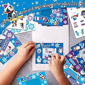 30 Packs Winter Craft Kits for Kids, Holiday DIY Picture Frame Craft Snowflake Penguin Polar Bear Art Party Favor Home Classroom Game Activities