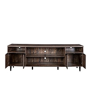 Voohek Modern TV Stand, Wood Media Console Table with 4 Doors and 4 Open Shelves, Farmhouse Entertainment Center Cabinet w/Storage, for Living Room Bedroom, for 85 inch, Dark Brown