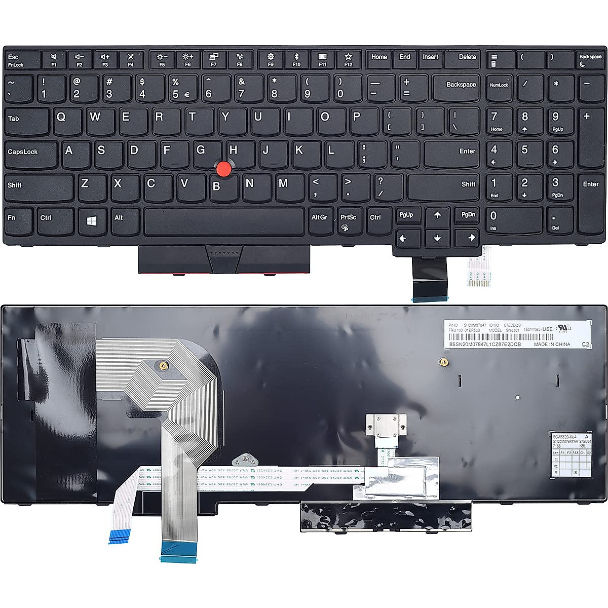 Replacement Keyboard for Lenovo Thinkpad T580 T570 P51S P52S Laptop Without Backlit US Layout P/N: 01HX259 01HX219 SN20P41521