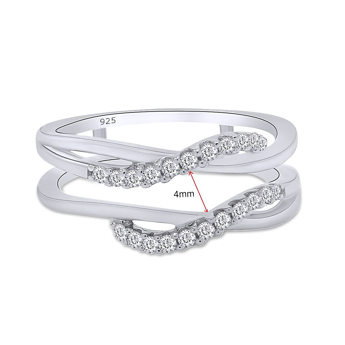 AFFY Sterling Silver Delicate Bypass Infinity Style Vintage Wedding Ring Guard Enhancer with Cubic Zirconia (0.20 cttw) Ring Size-8
