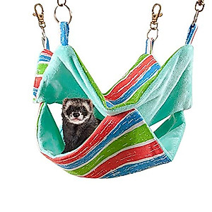 Meric Ferret Hammock, Cotton Sleeping Nest for Small Animals, Pet Cage Swinging Bed and Nap Sack, Warm Cashmere Inner Lining for Winter, Durable Canvas Mat, with Rings and Spring Hooks