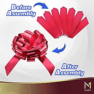 Mata1 Huge Car Bow (Red, 18 inch) Big Gift Wrapping Bow for Large Gift Decoration, Giant Indoor/Outdoor Bow with 20 Loops and 4 Stickers (No Magnets That Scratch)