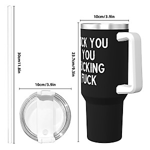 YVNUM 40 oz Tumblers with White Handle,Fuck You You Fucking Fuck Stainless Steel Thermos Travel Coffee Mug for Water, Iced Tea or Coffee,with Lid Straw Leakproof