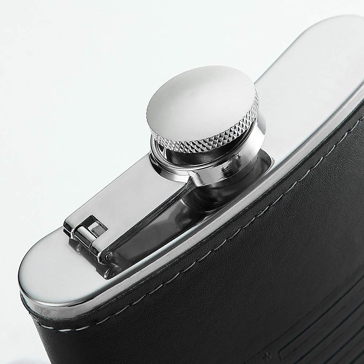 YWQ Stainless Steel American Flag Flask, Soft Touch Cover Liquor Flasks 8oz | Leak Proof Black PU Leather Heavy Duty Hip Set, Includes Funnel