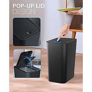 ITCPRL Bathroom Trash Can with Lid, 2 Pack 4 Gallons/15 Liters Garbage Can with Pop-Up Lid, Small Plastic Trash Can, Slim Trash Bin Waste Basket for Bathroom, Bedroom, Office, Living Room(Black)
