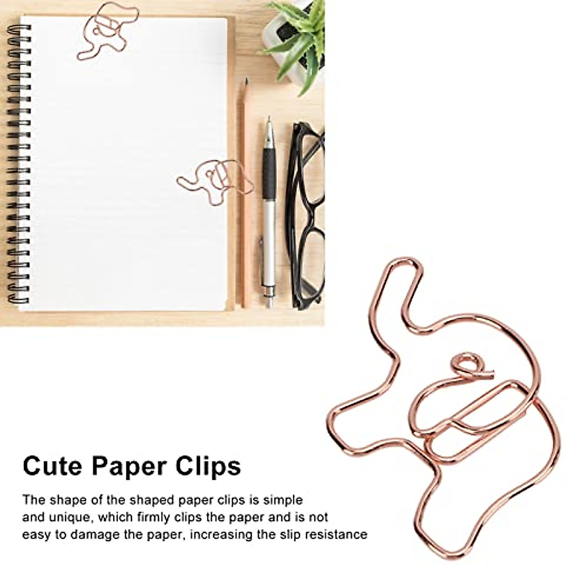 20Pcs Cute Elephant Shaped Paper Clips,Rose Gold Journal Paper Clips Metal Bookmark Clips Office Supplies with Storage Box for Document Organizing