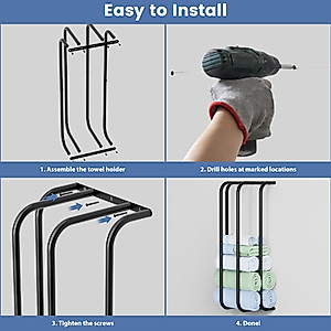 BasicForm Towel Racks for Bathroom, Towel Holder for Double-Layer Storgae, Rolled Towel Rack Wall Mounted, Bath Towels Organizer for Small Bathroom Apartment Dorm Rooms, Sturdy Metal, Black