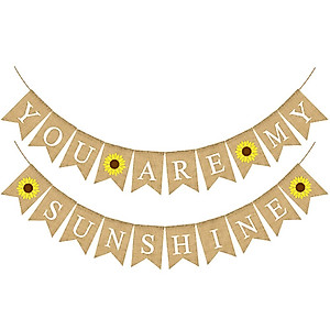 Amosfun You are My Sunshine Banner Sunflower Burlap Banner Swallowtail Linen Bunting Garland for Baby Shower Kids Birhday Party Wedding Decoration