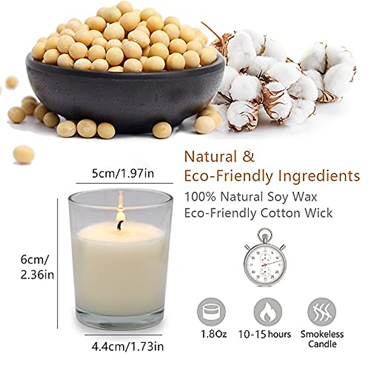 Kingyo 12 Pack White Unscented Clear Glass Filled Votive Candles-12 Hour Burn Time- Perfect for Wedding Receptions, Christmas, Party Favors & More