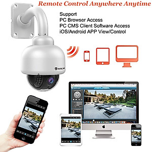 Dericam Wireless Security Camera Outdoor, WiFi PTZ Camera, 1080P Full HD, 4X Optical Zoom, Pan/Tilt/Zoom, Night Vision, Pre-Installed 32GB Memory Card, Motion Detection