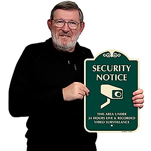 SmartSign Designer "Security Notice - Area Under 24 Hours Live And Recorded Video Surveillance" Sign, 12" x 18", 120 mil Aluminum Composite (ACM) with Overcoat, Green, Made in USA