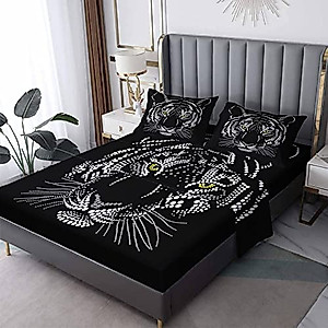 Tiger Sheets Full Size, 3D Animal Bed Sheets, Patterned Bedding Sheets & Pillowcases 4 Piece Set - Soft Microfiber Deep Pocket Fitted Sheet & Flat Sheet & 2 Pillow Cases B3-&-25