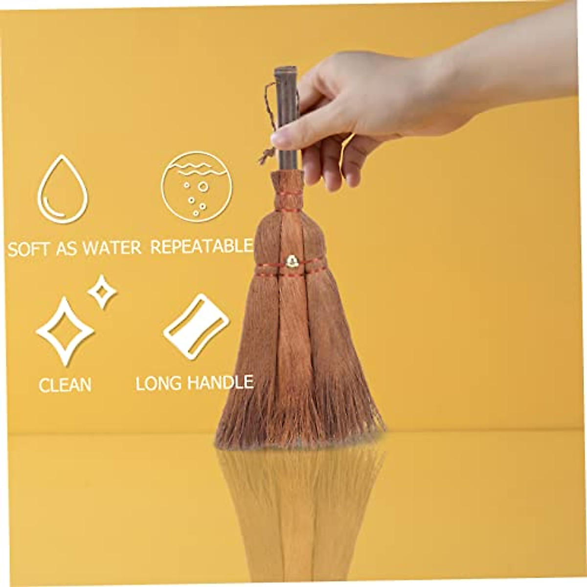 Healeved Brown Silk Broom Decorative Brooms Household Palm Broom Hand Whisk Mini Whisk Broom Escoba Chinese Decor Household Duster Wizard Broom Home Cleaning Broom Brush Asian Brown Hair