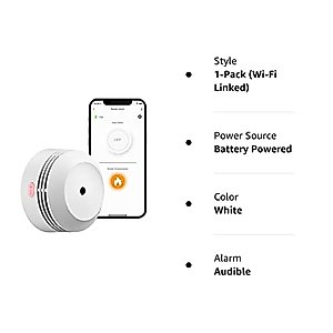 Wi-Fi Smoke Detector, AEGISLINK Wireless Smart Fire Smoke Alarm with App Control, Replaceable Lithium Battery, Auto Self-Check Function, S-WF240, 1-Pack