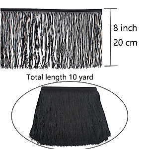 8 Inch Width Black Fringe Trim 10 Yards Long Tassel Sewing Trim for DIY Craft Clothing and Dress Decoration (Black)