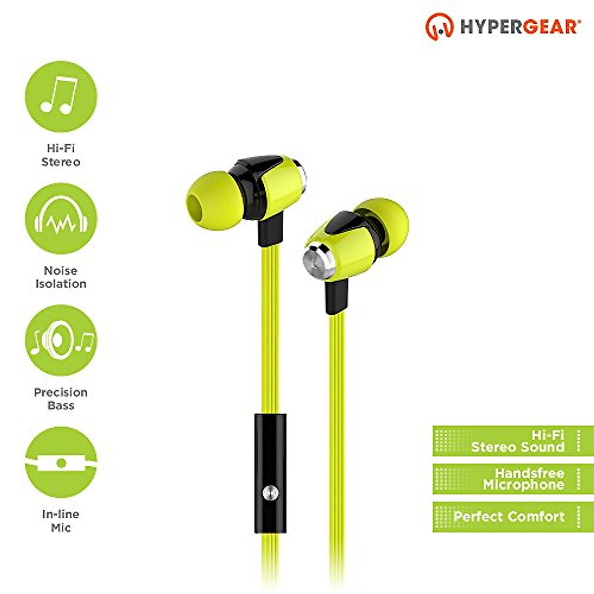HyperGear dBm Wave in-Ear Earphones with Microphone, Noise Isolation Earbuds w/Precision Bass Sound Compatible for iPhones, Galaxy, iPad/Tablets + Fits Most 3.5mm Jack [Green]