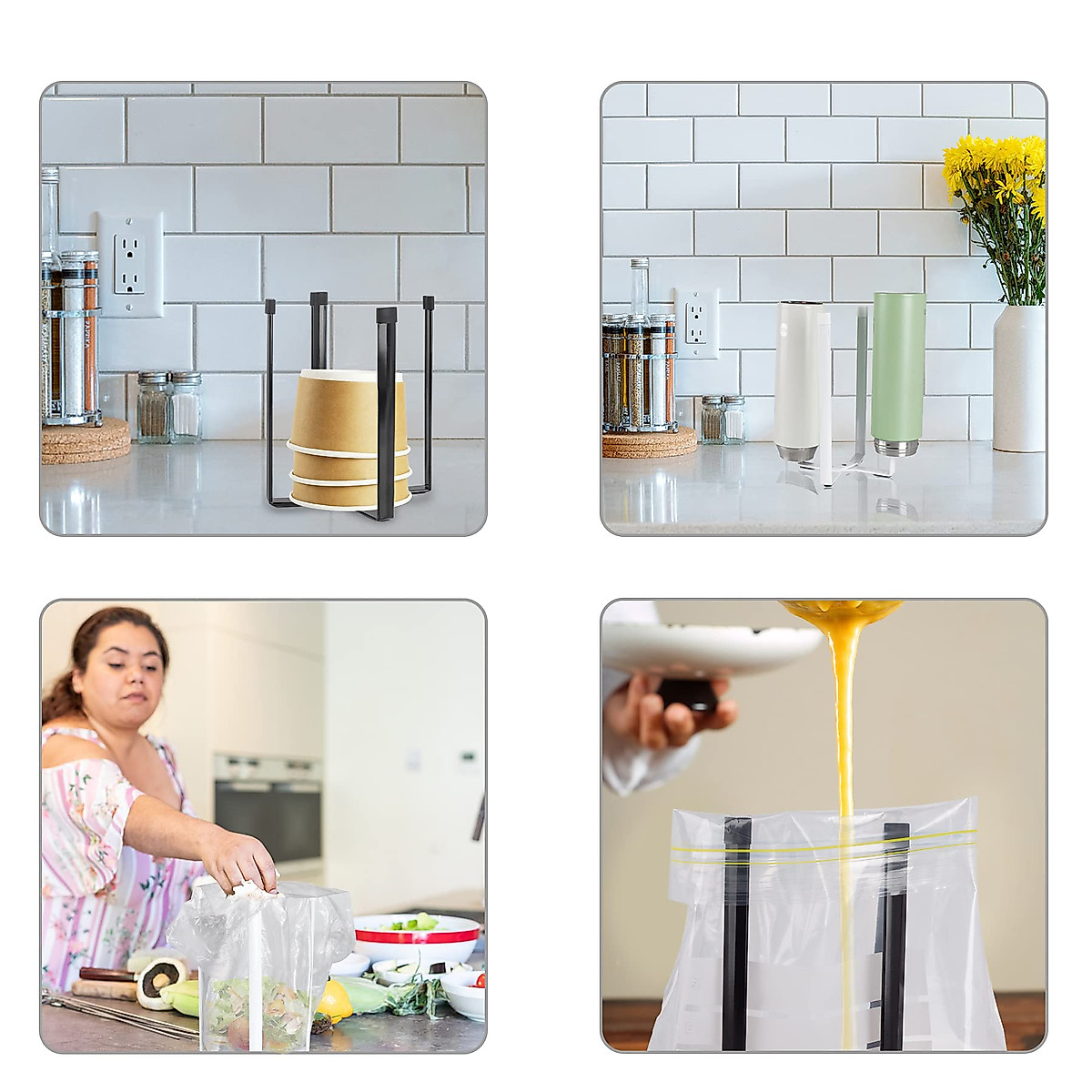 Kitchen Stand Holder, Plastic Bag Drying Rack, Multifunctional Countertop Cups Bottles Drying Rack for Plastic Bags, Bottles and Cups, Shelf Trash Bag (Black)