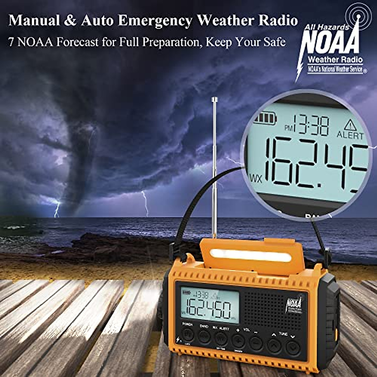 Emergency Radio,5000 Digital Weather Radio with AM/FM/NOAA/SW,SOS Survival Portable Radio,5 Way Powered Solar Hand Crank Radio with USB Charger, Flashlight, Reading Lamp, Headphone Jack for Outdoor