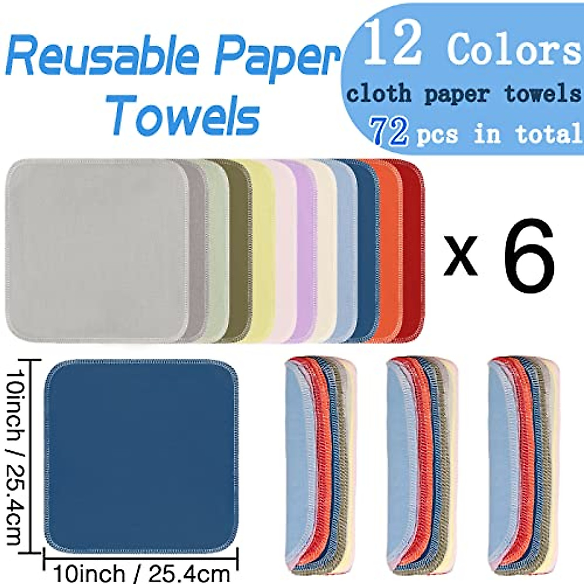 Liengoron 72PCS Reusable Paper Towels Washable Roll with 1PCS Paper Towel Holder Reusable Cloth Paper Towels Washable Absorbent Reusable Paper Towel Replacement Cloth
