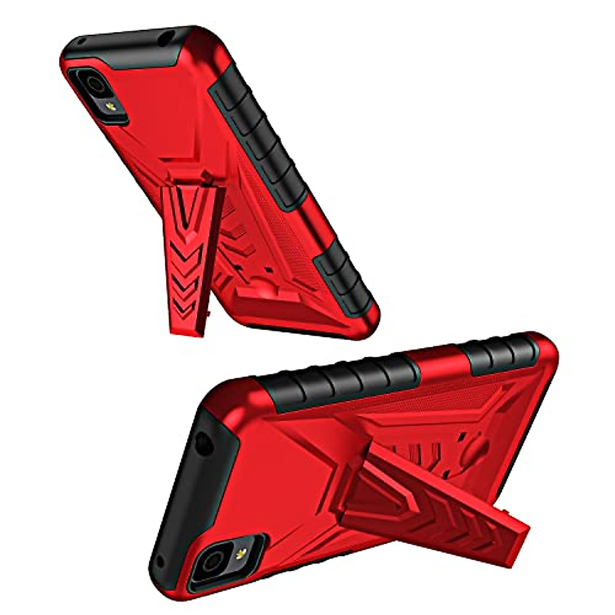 YJROP for TCL A3/A30/ion z Case with Tempered Glass Screen Protector Protection Cover Shockproof Heavy Duty [Military-Grade] Rugged Phone Case with Kickstand for TCL A3/A30/ion z (2022) 5.5" (red)