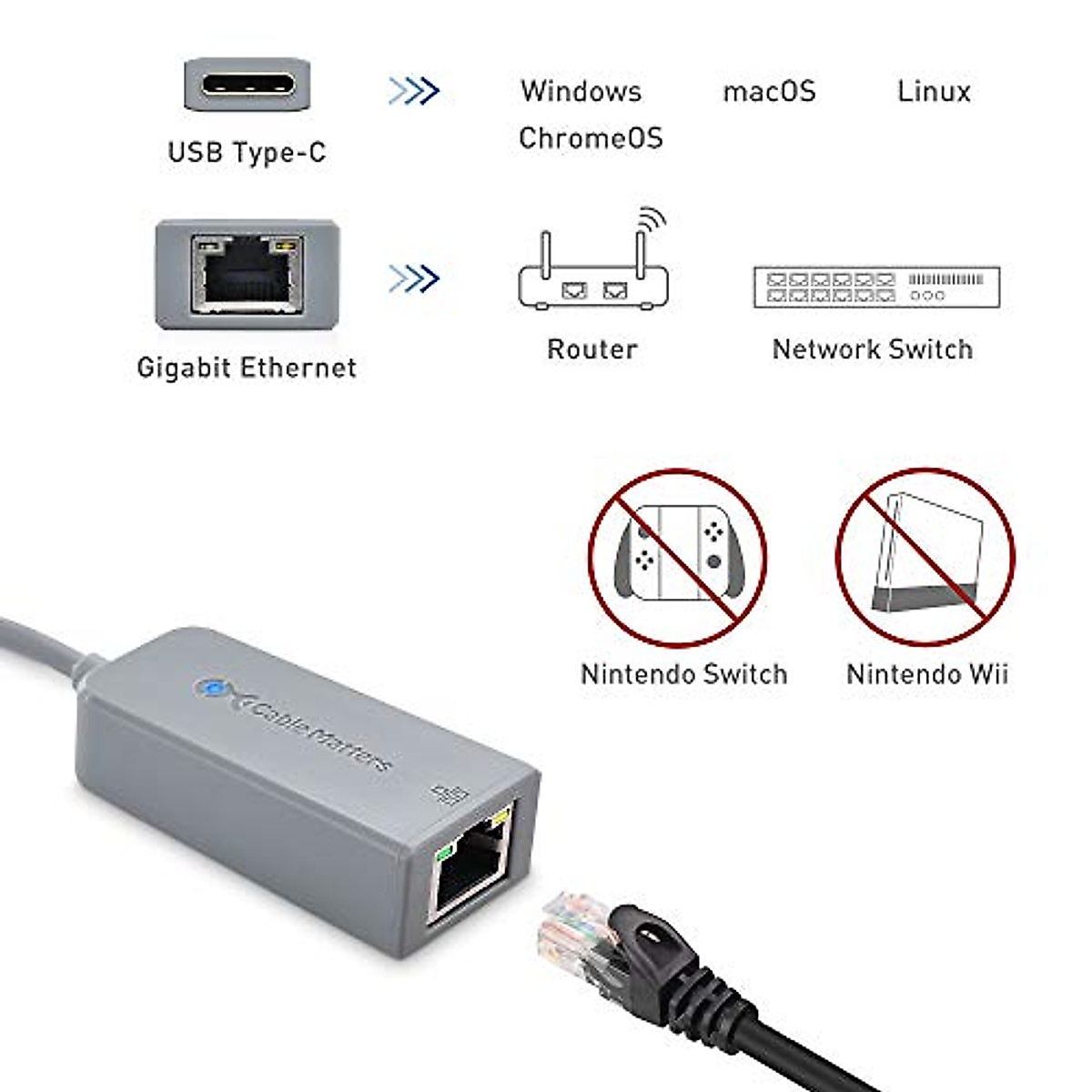 [Works with Chromebook Certified] Cable Matters USB C to Gigabit Ethernet Adapter