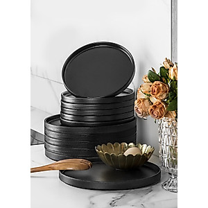 Nucookery Ceramic Dinner Plates Set of 6, 10 Inch Salad Plates, Round Dessert Plates, Large Dinnerware Plates for Kitchen, Microwave, Oven, Dishwasher Safe, Scratch Resistant - Matte Black