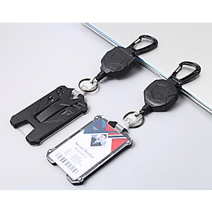 Badge Holder Retractable Clip Heavy Duty Carabiner Badge Reel Keychain with Id Cards Holder Cool Tactical ID Holder