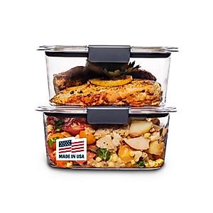 Rubbermaid 2-Piece Brilliance Food Storage Containers with Lids for Lunch, Meal Prep, and Leftovers, Dishwasher Safe, 4.7-Cup, Clear/Grey
